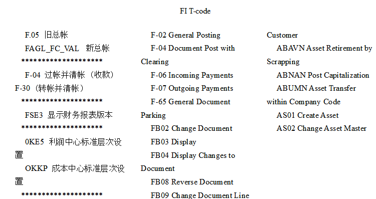 FI模块所有常用T-CODE - 以成Ronny - 博客园