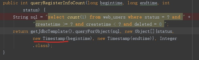  JdbcTemplate PostgreSQL where timestamp operator Does Not 